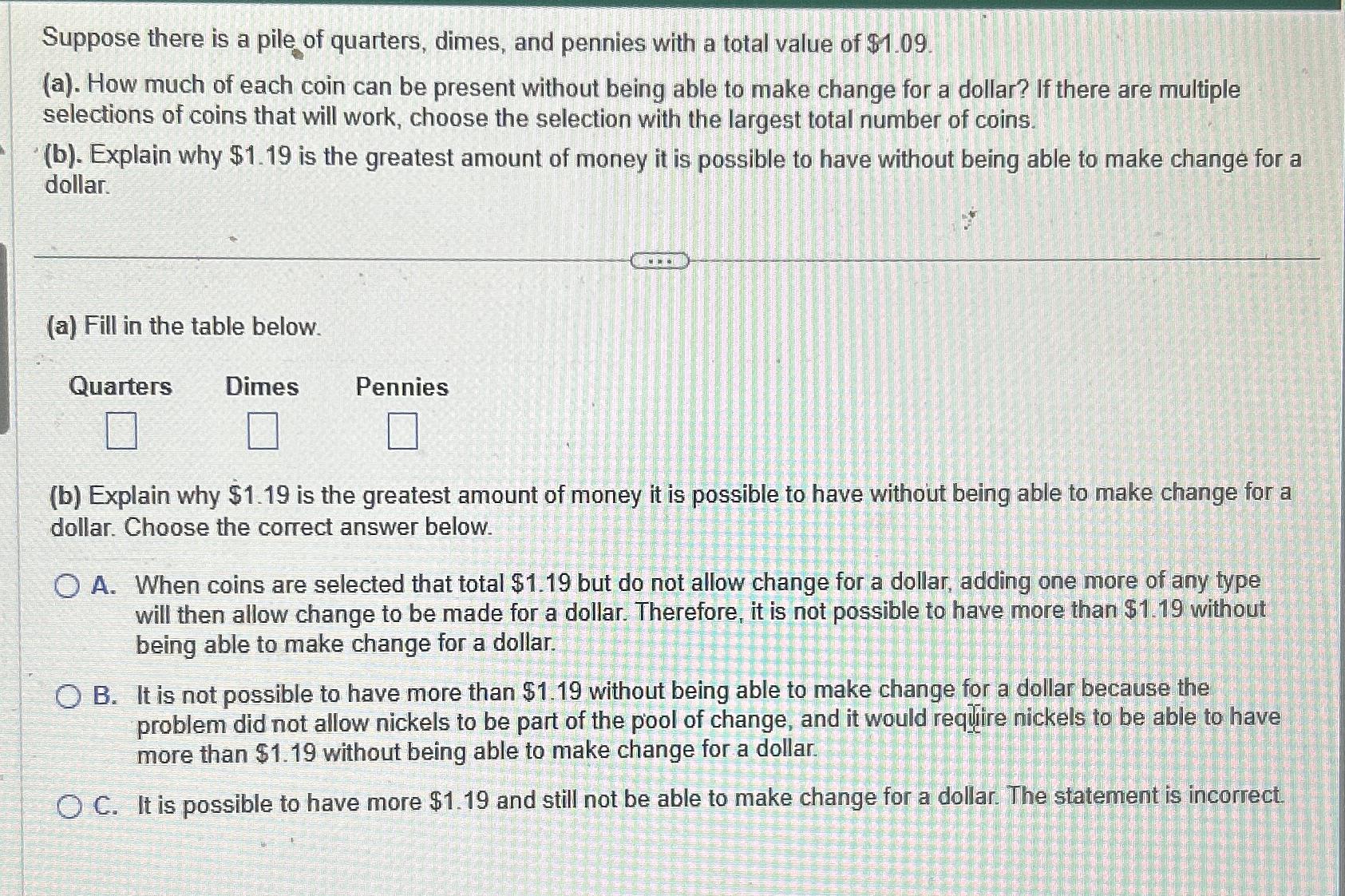 Solved Suppose there is a pile of quarters, dimes, and | Chegg.com