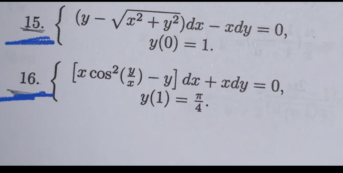 Solved {(y-x2+y22)dx-xdy=0, y(0)=1.[xcos2(yx)-y]dx+xdy=0,y(1 | Chegg.com