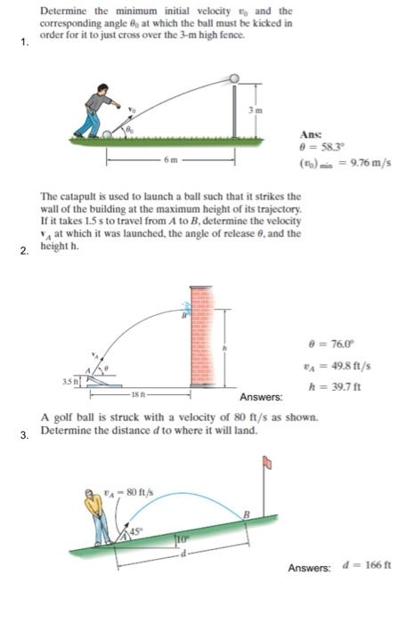 Solved Determine the minimum initial velocity to and the | Chegg.com