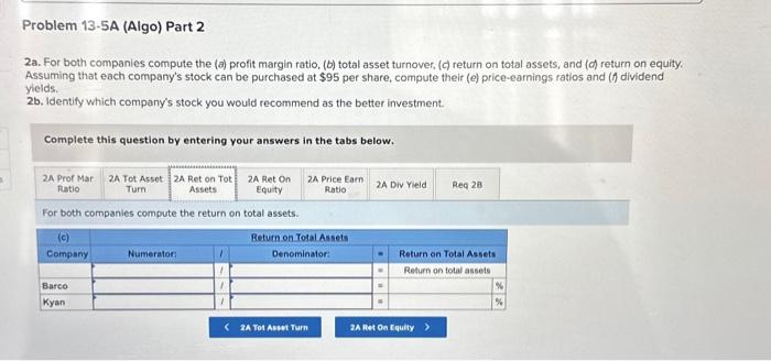 Solved Required information Problem 13-5A (Algo) Comparative | Chegg.com