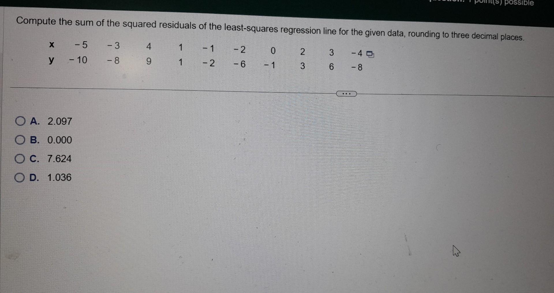 Solved Compute the sum of the squared residuals of the | Chegg.com