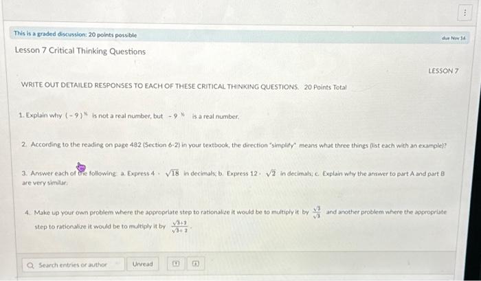 Solved Lesson 7 Critical Thinking Questions LESSON 7 WRITE | Chegg.com