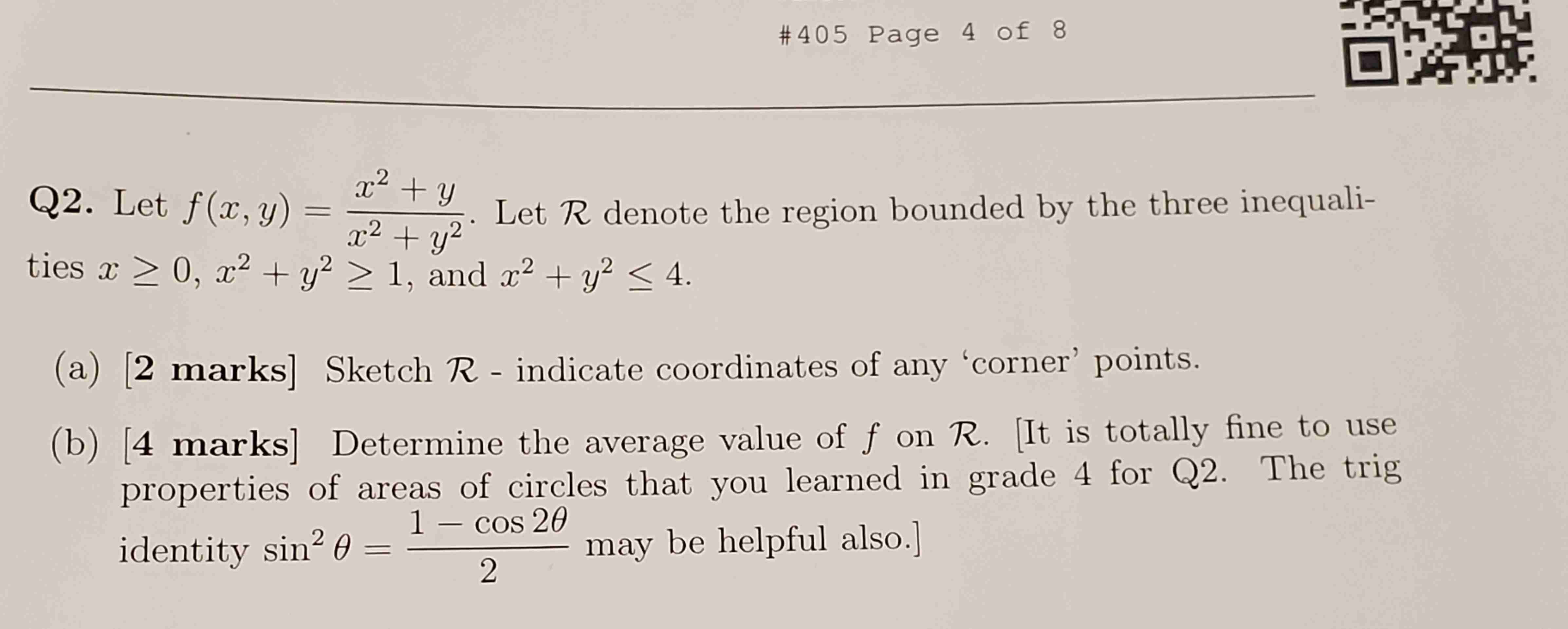 Solved Q2. Let f(x,y)=(x^(2)+y)/(x^(2)+y^(2)). Let R denote | Chegg.com