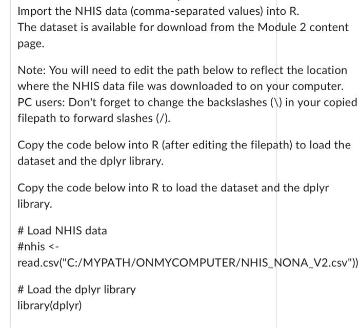 uestion 11 (6 points) Using the NHIS data, create a | Chegg.com