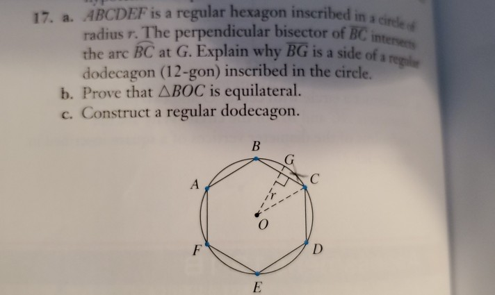 Solved 17. a. ABCDEF is a regular hexagon inscribed in a | Chegg.com