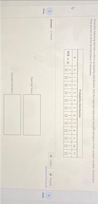 Solved Given the following discrete uniform probability | Chegg.com