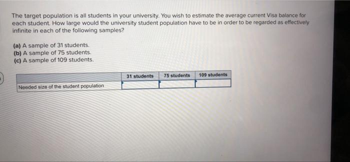 Solved The target population is all students in your | Chegg.com