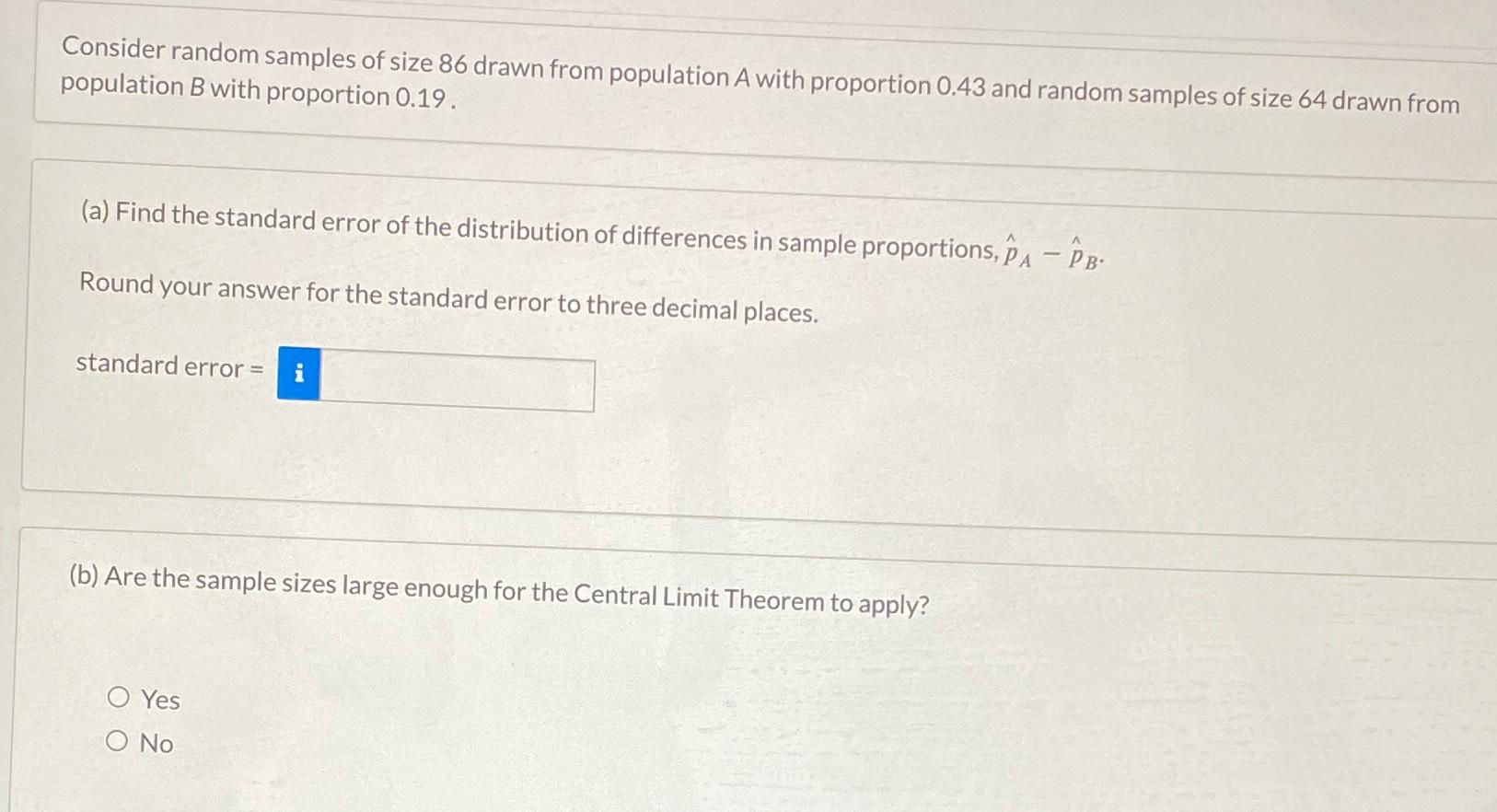 Solved Consider random samples of size 86 ﻿drawn from | Chegg.com