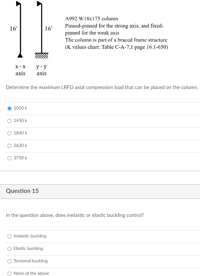 Solved A992 ﻿W18x175 ﻿columnPinned-pinned for the strong | Chegg.com