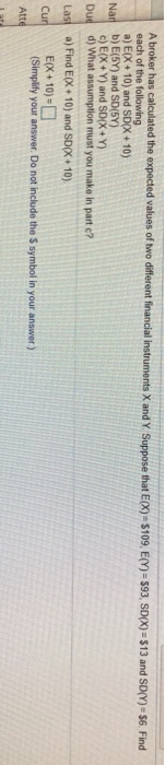 Solved A broker has calculated the expected values of two | Chegg.com