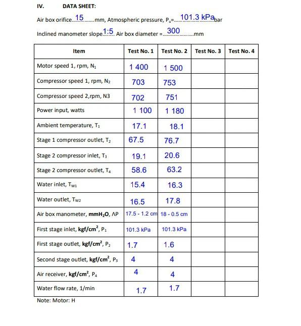 Solved Calculate: 1. Actual air flow rate (qu). 2. Swept | Chegg.com