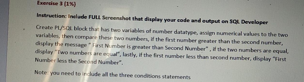 Solved Exercise 3 (1%) Instruction: Include FULL Screenshot | Chegg.com