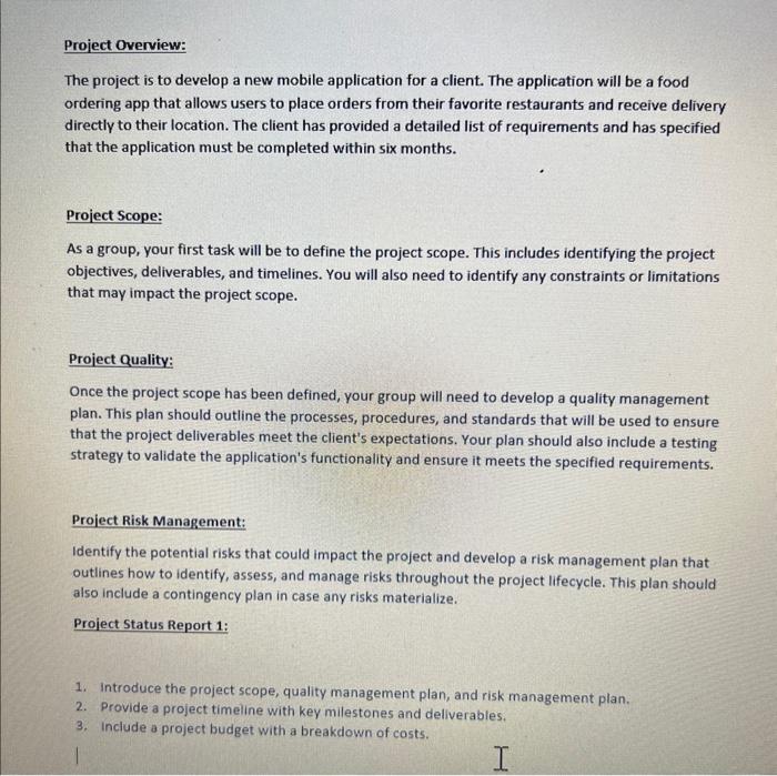Solved Project Overview: The project is to develop a new | Chegg.com