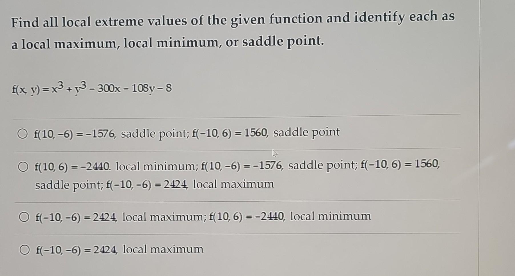 Solved Find all local extreme values of the given function | Chegg.com