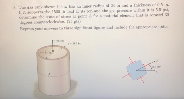 Solved 3. The gas tank shown below has an inner radius of 24 | Chegg.com
