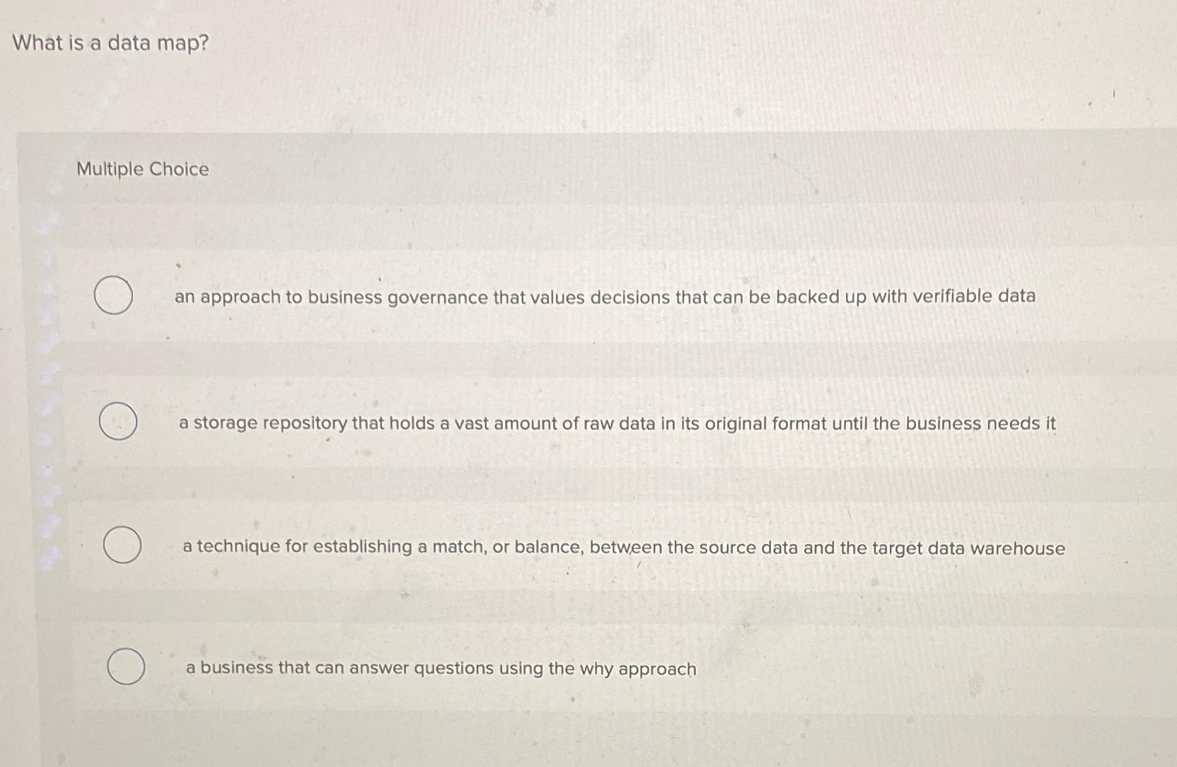 Solved What is a data map?Multiple Choicean approach to | Chegg.com