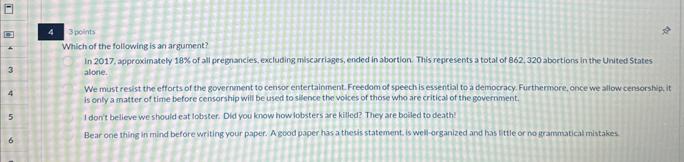 Solved 43 ﻿pointsWhich of the following is an argument?In | Chegg.com