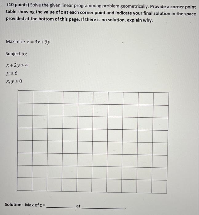 Solved (10 points) Solve the given linear programming | Chegg.com