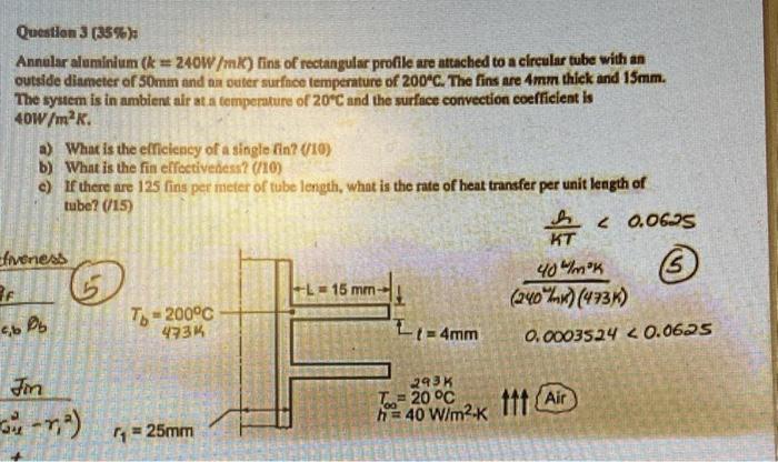 Solved Annular alaminium (k=240 W/mK) fins of rectangular | Chegg.com