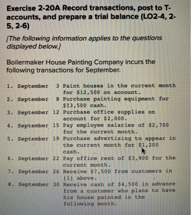 Solved Exercise 2-20A Record transactions, post to T- | Chegg.com