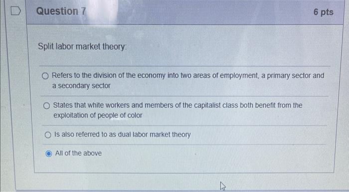 Split labor market theory: Refers to the division of | Chegg.com