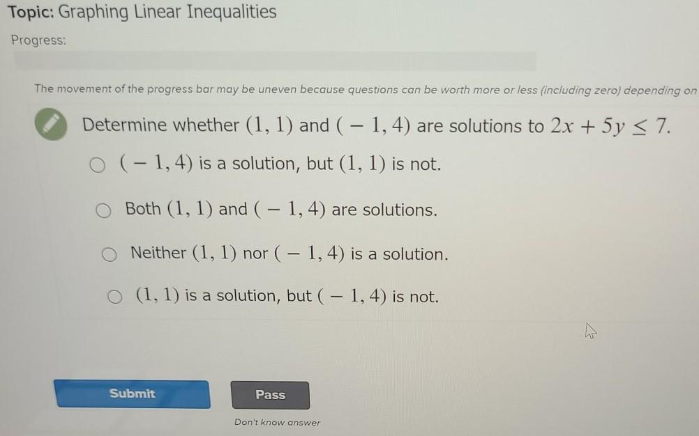 Solved Topic: Graphing Linear Inequalities Progress: The | Chegg.com