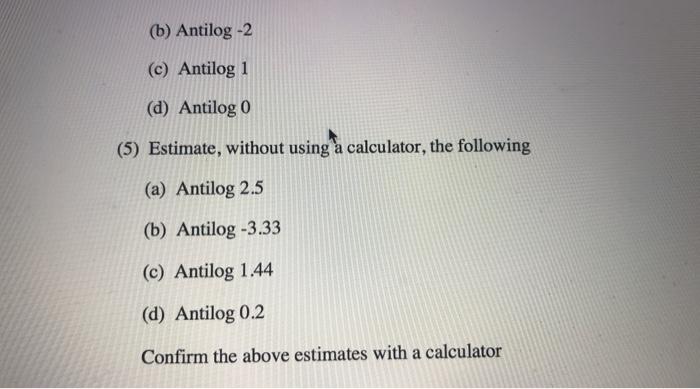 Solved Antilogs To find an antilog, raise 10 to the power of | Chegg.com