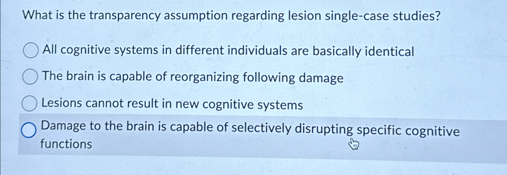 Solved What is the transparency assumption regarding lesion | Chegg.com
