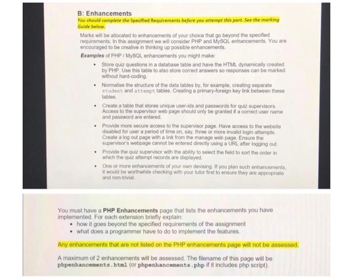 Solved B: Enhancements You should complete the Speclfied | Chegg.com