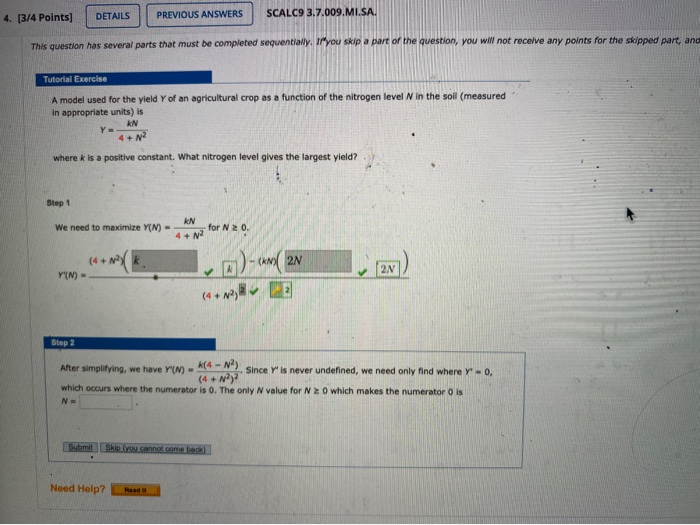 Solved 4. [3/4 Points] DETAILS PREVIOUS ANSWERS SCALC9 | Chegg.com