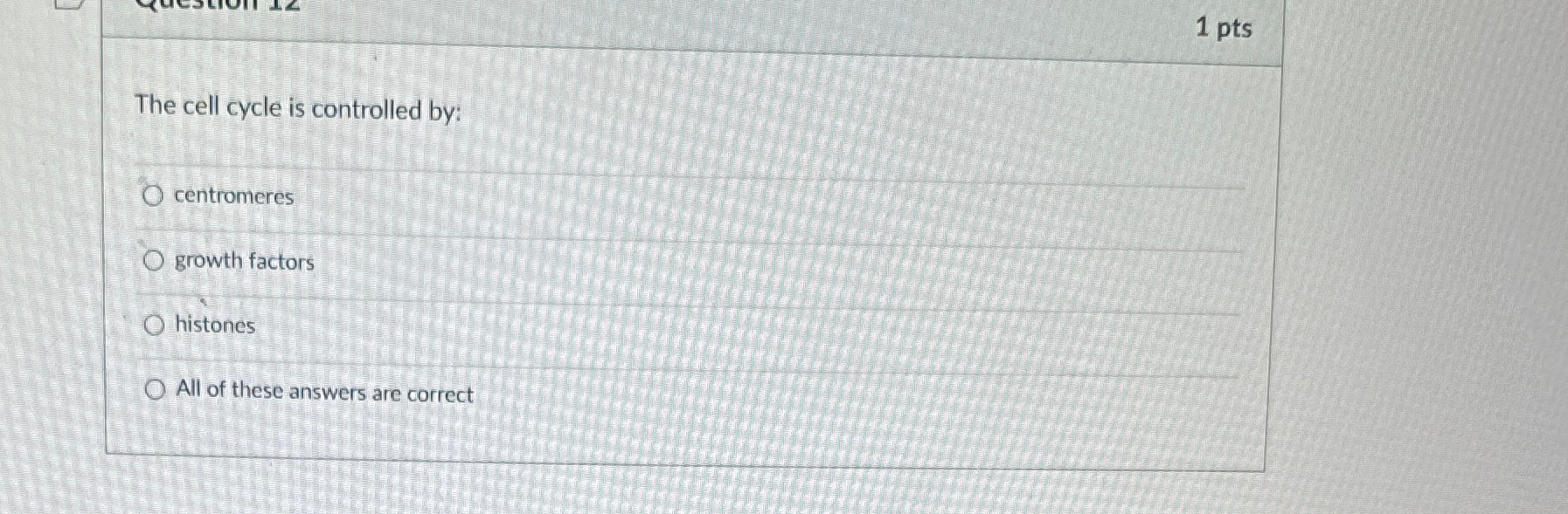 Solved 1 ﻿ptsThe cell cycle is controlled | Chegg.com