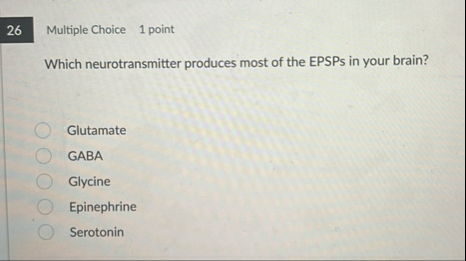 Solved 26Multiple Choice1 ﻿pointWhich neurotransmitter | Chegg.com