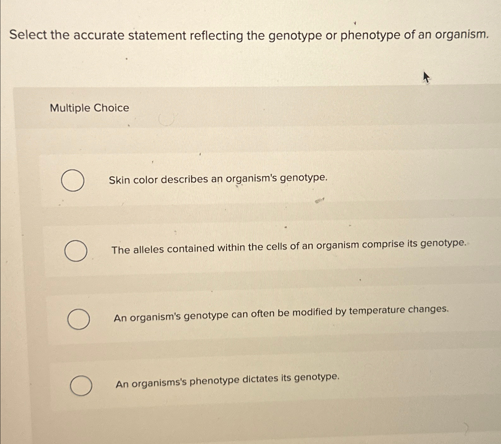 Solved Select the accurate statement reflecting the genotype | Chegg.com