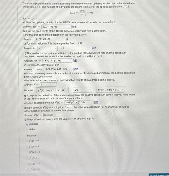 Solved Consider a population that grows according to the | Chegg.com