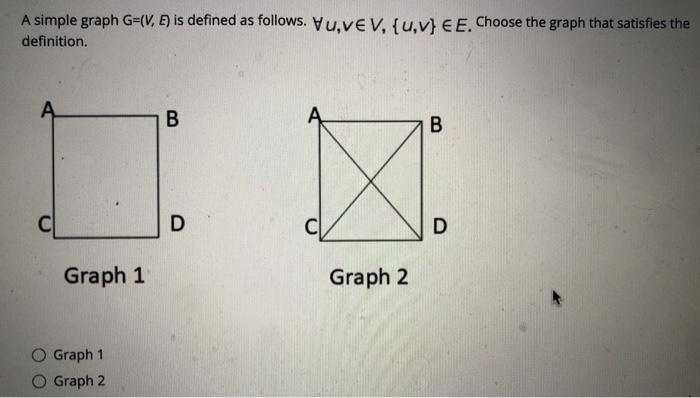 Solved A simple graph G=(V, E) is defined as follows. Vu,ve | Chegg.com
