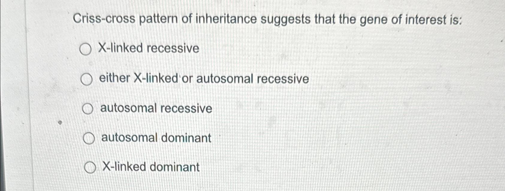 Solved Criss-cross pattern of inheritance suggests that the | Chegg.com