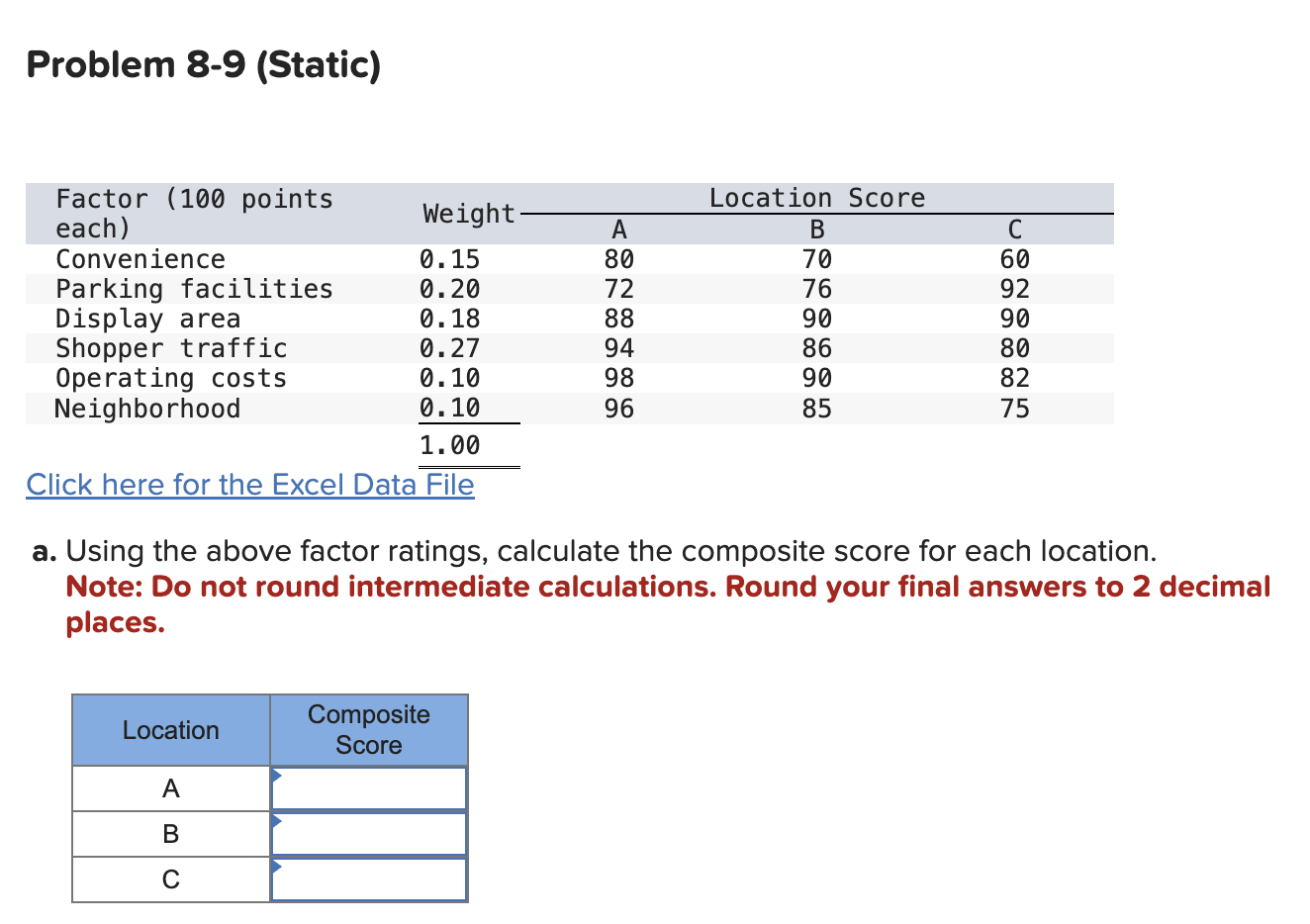 Solved Problem 8-9 (Static)a. ﻿Using the above factor | Chegg.com