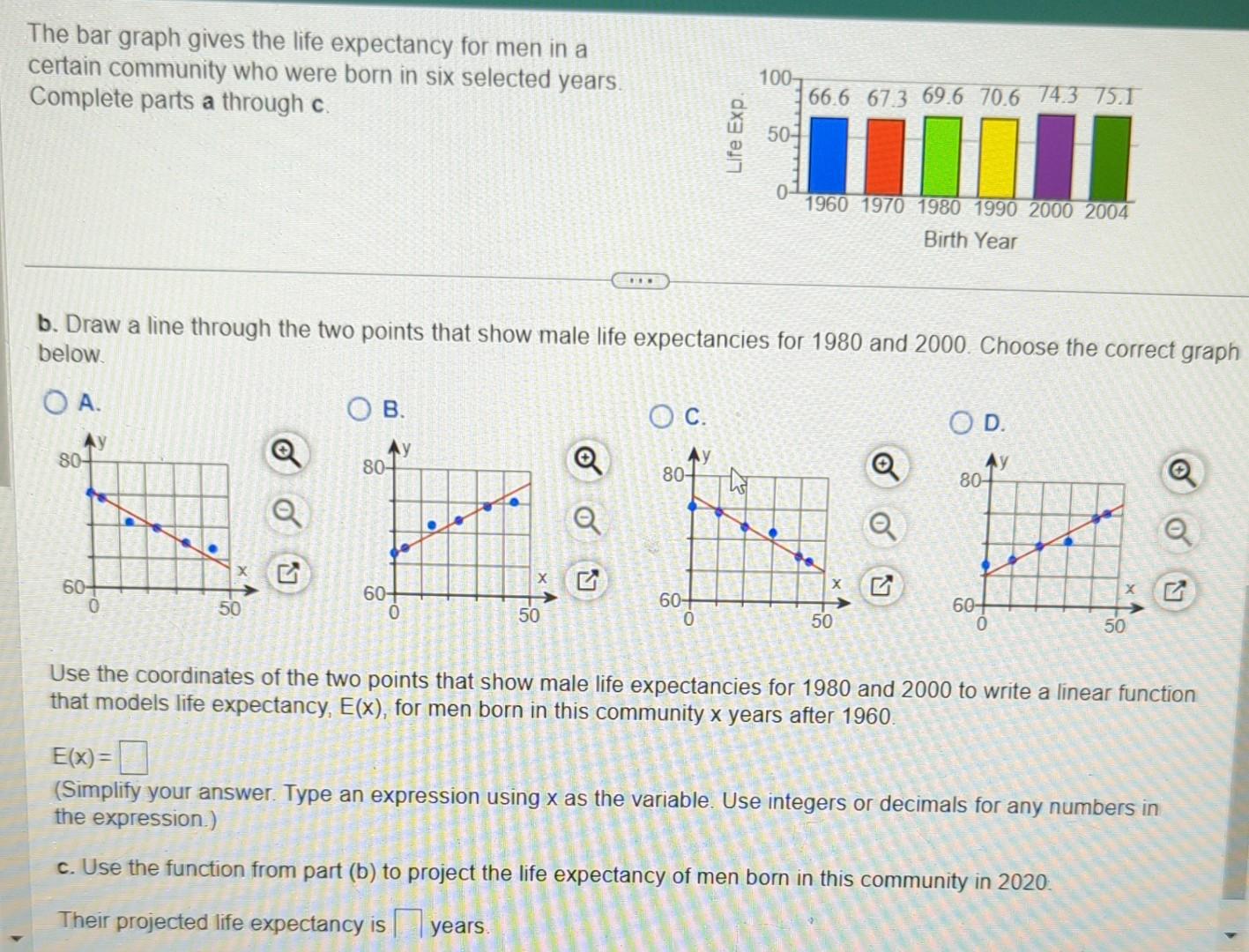 Solved The bar graph gives the life expectancy for men in a | Chegg.com