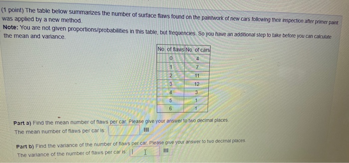 Solved 1 point) The table below summarizes the number of | Chegg.com