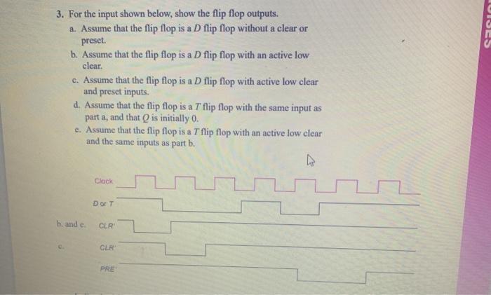 Solved USES 3. For the input shown below, show the flip flop | Chegg.com