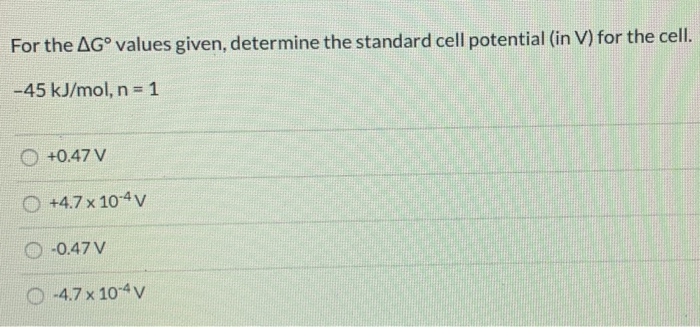 Solved For each reaction listed, determine its standard cell | Chegg.com