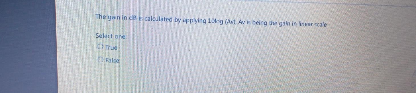 Solved The gain in dB is calculated by applying 10log(Av), | Chegg.com