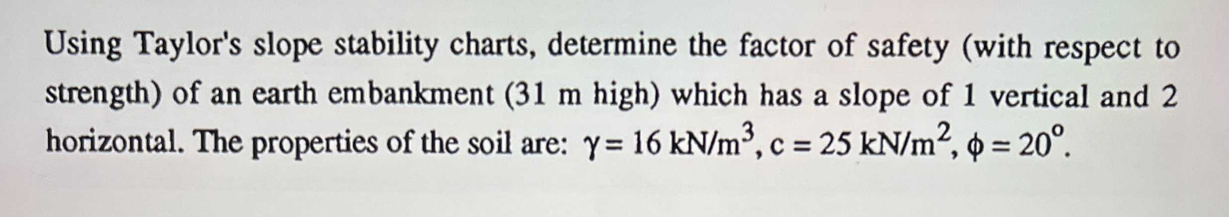 Solved Using Taylor's slope stability charts, determine the | Chegg.com