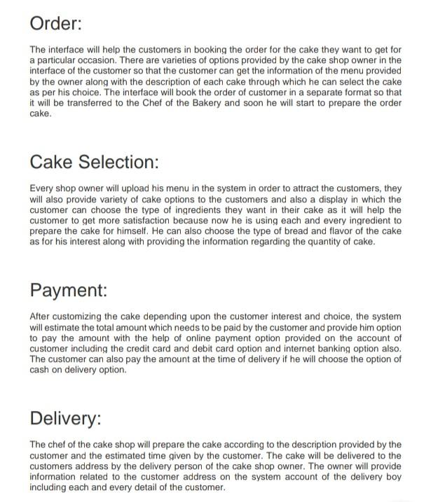 Solved Online Cake Ordering System FINAL YEAR PROJECTS | Chegg.com