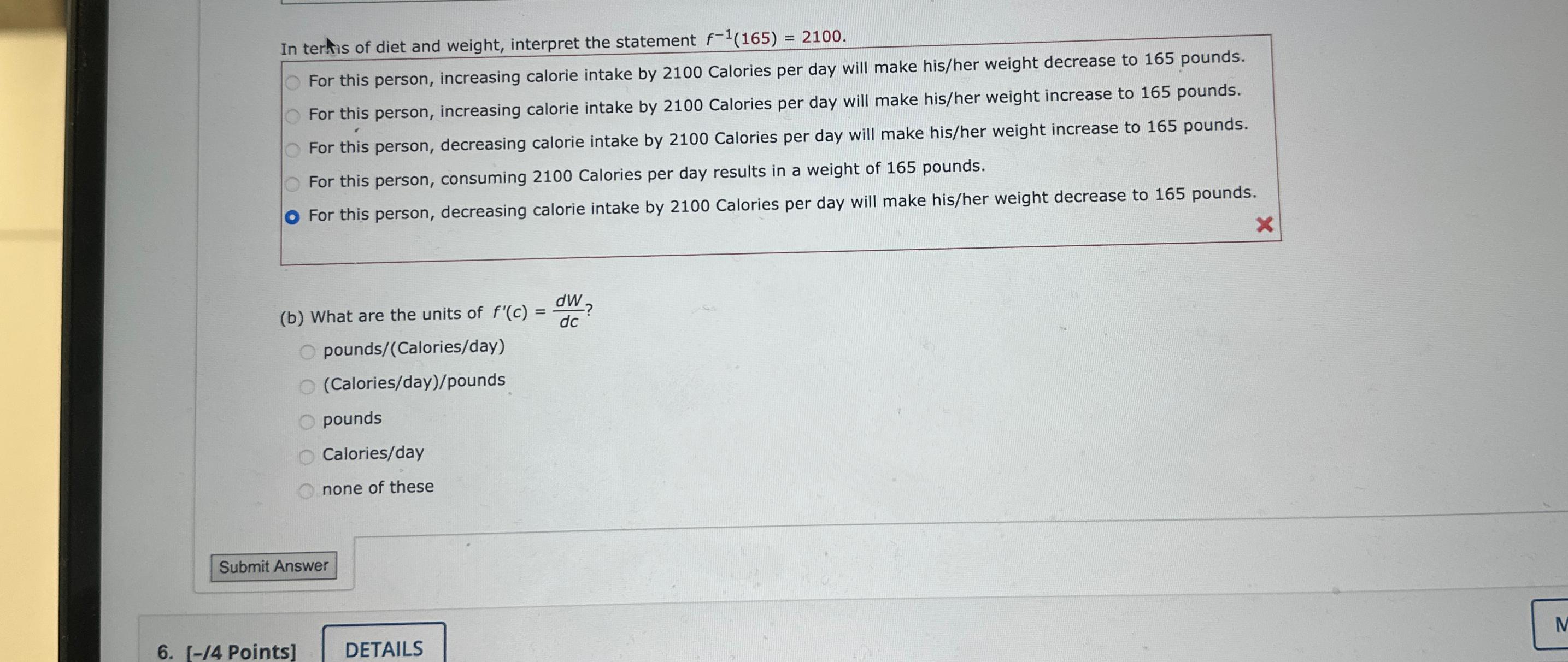 Solved In terhis of diet and weight, interpret the statement | Chegg.com
