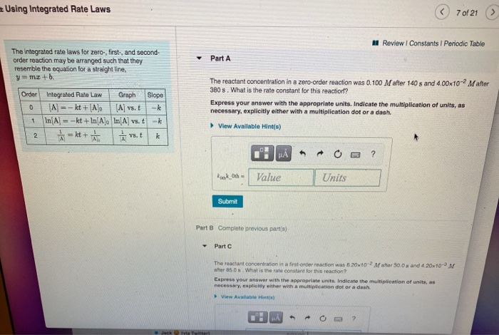 Solved Using Integrated Rate Laws 7 of 21 A Review Constants | Chegg.com