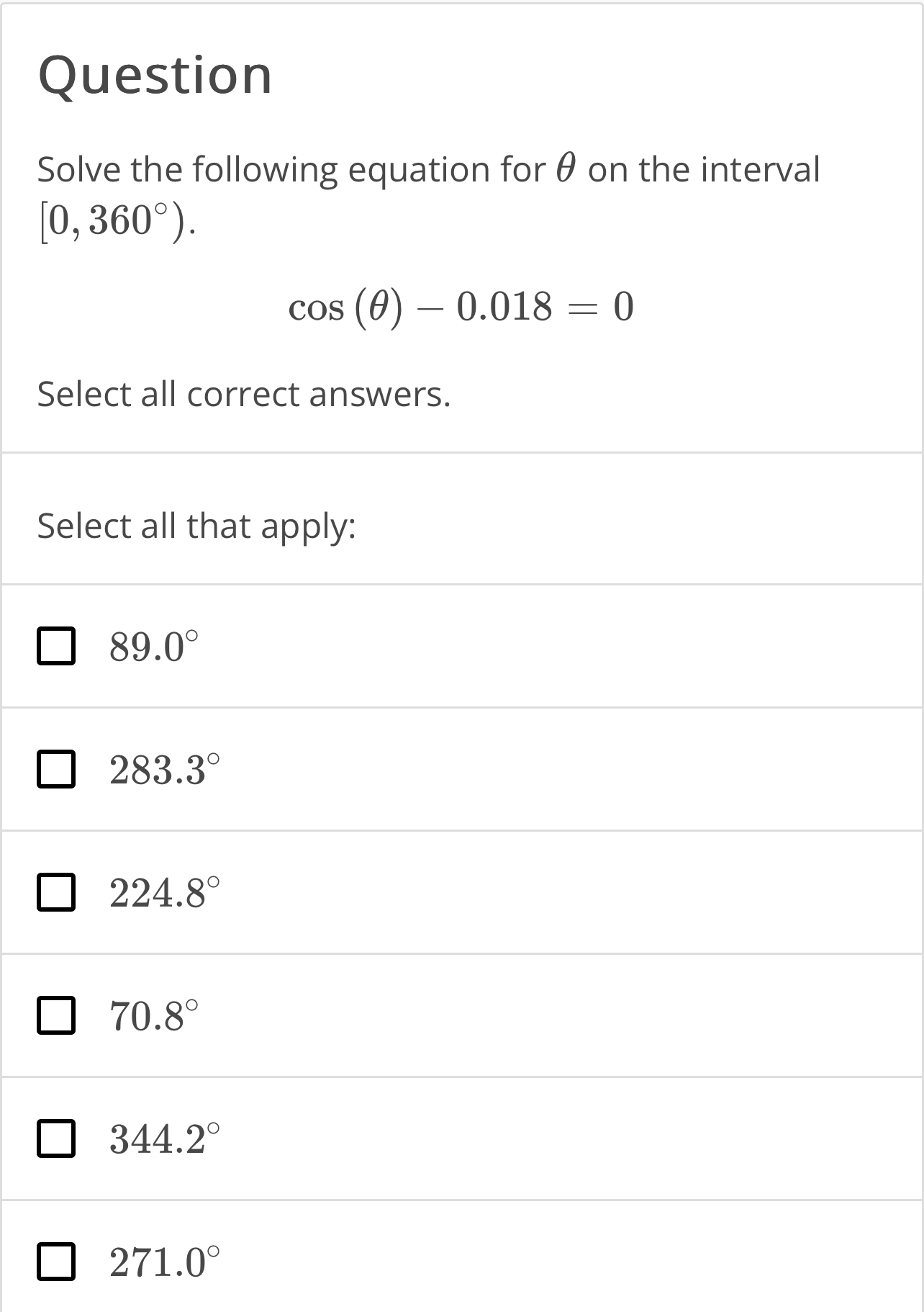Solved QuestionSolve the following equation for θ ﻿on the | Chegg.com