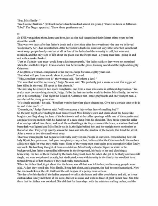 Answer the 5 questions.Story name "A Rose for Emily" | Chegg.com