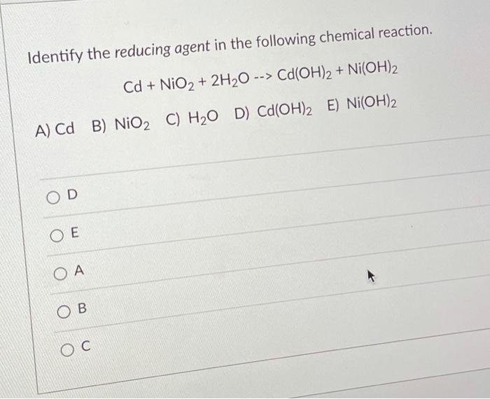 Solved Identify the reducing agent in the following chemical | Chegg.com