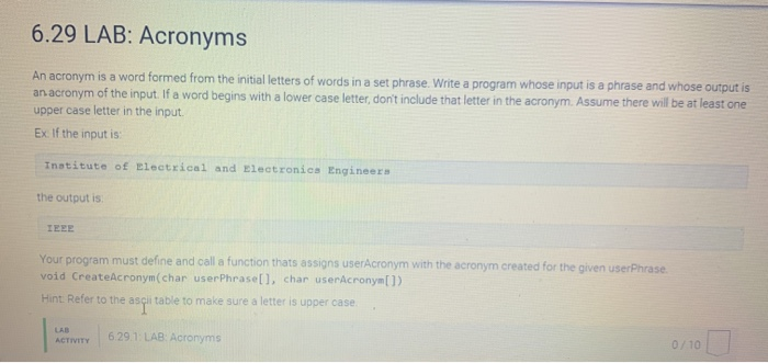 Solved: 6.29 LAB: Acronyms An Acronym Is A Word Formed Fro... | Chegg.com